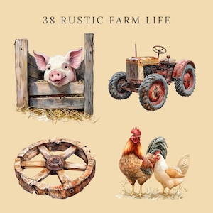 Rustic Farm Life Clip Art Bundle – Watercolor Barns, Farm Animals ...