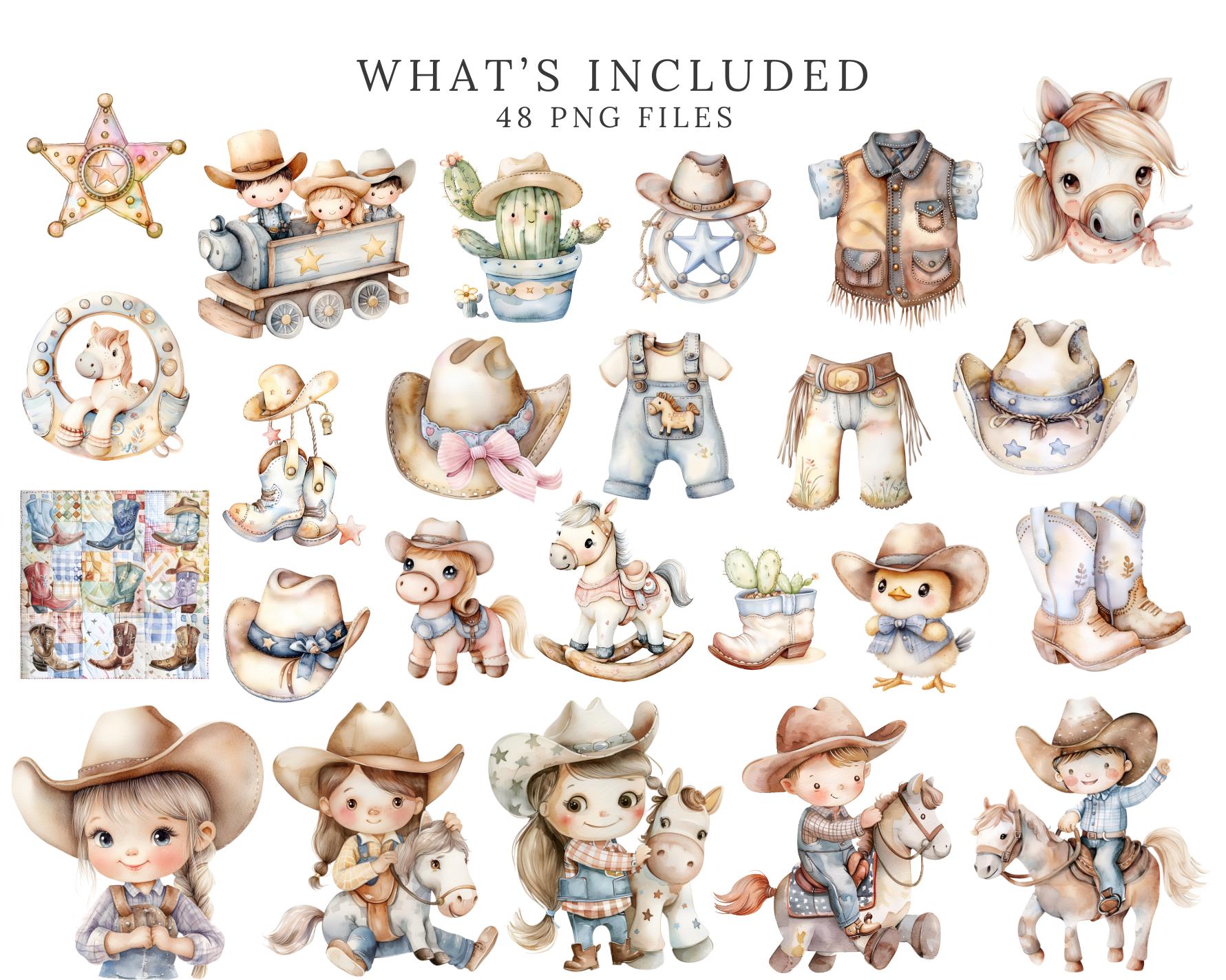 Baby Cowboy and Cowgirl Clip Art Bundle - Western Nursery Watercolor ...