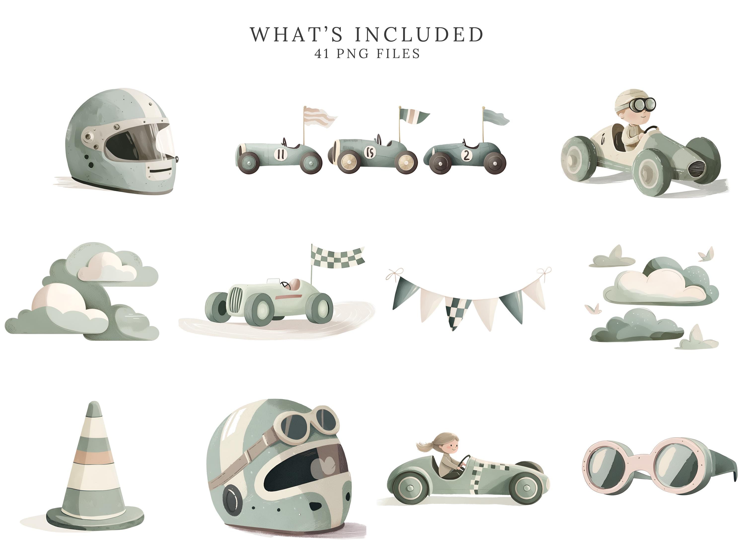 Little Racer Watercolor Clipart – Cute Race Cars, Kids Racing Theme ...