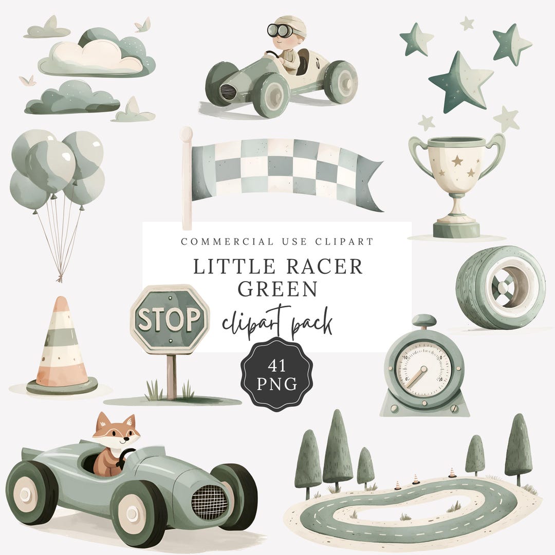 Little Racer Watercolor Clipart – Cute Race Cars, Kids Racing Theme ...