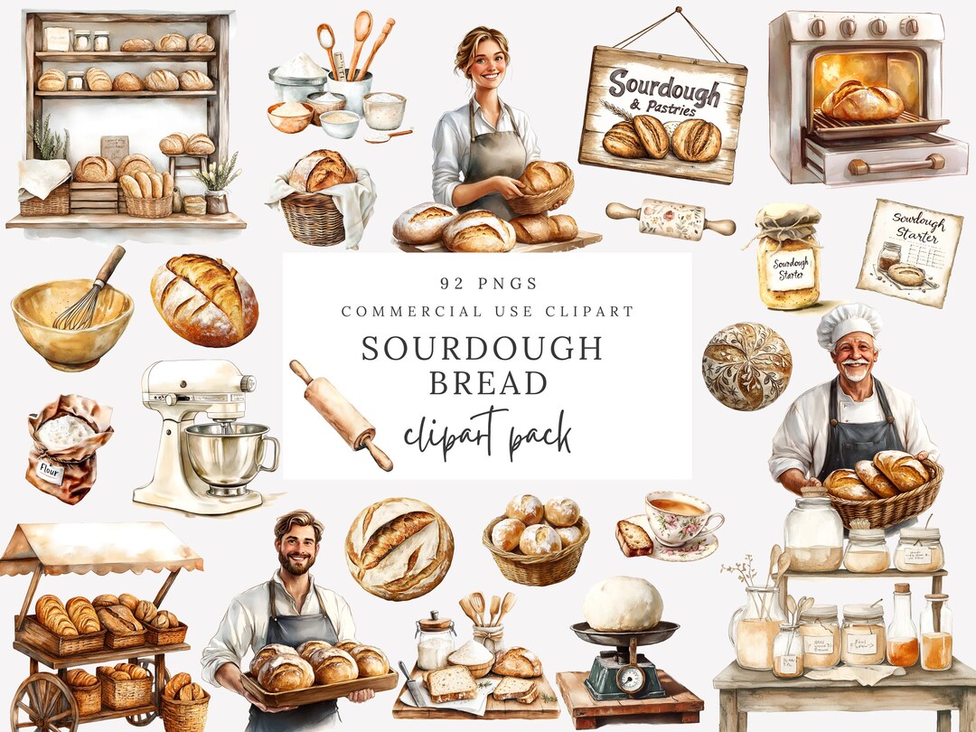 Huge Sourdough Bread Clipart Bundle – Watercolor Bakery Illustrations ...