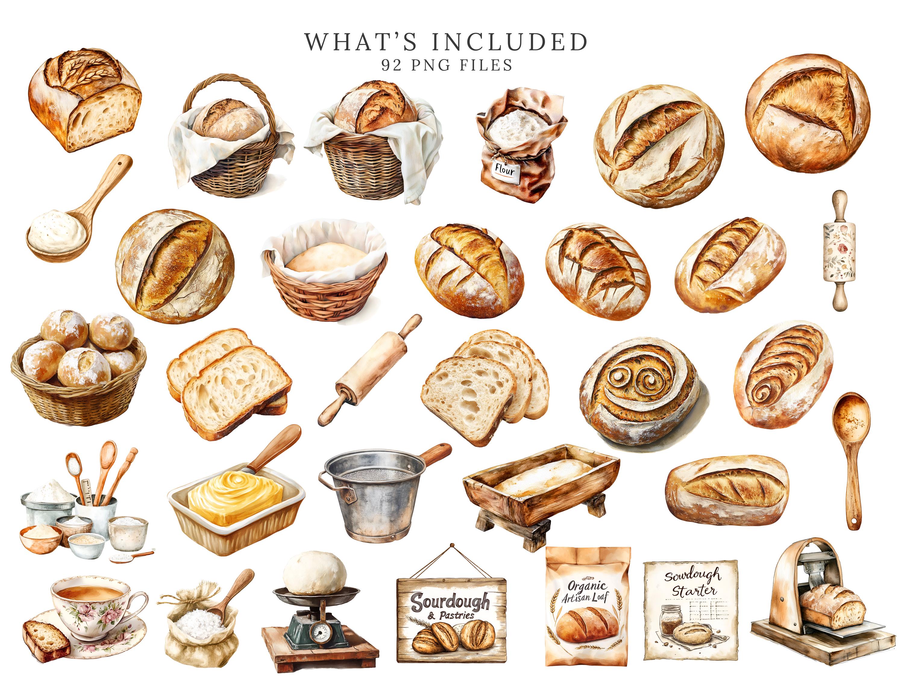 Huge Sourdough Bread Clipart Bundle – Watercolor Bakery Illustrations ...