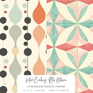 Mid-century Retro Kitchen Digital Paper – 1950s Seamless Patterns ...