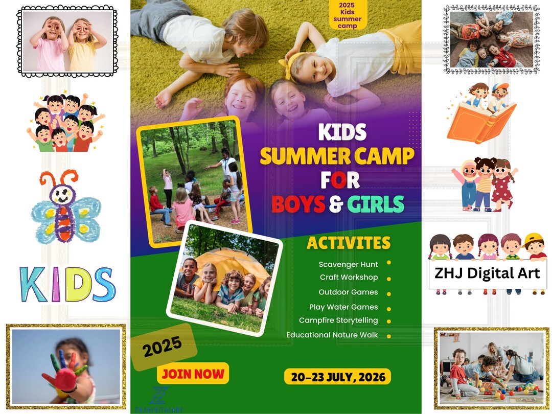 Kids Summer Camp Flyer, Editable Canva Template (5x7) (digital Download ...