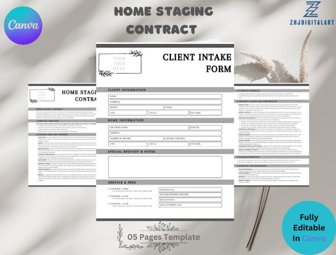 Home Staging Contract Editable Template, Real Estate Home Staging ...