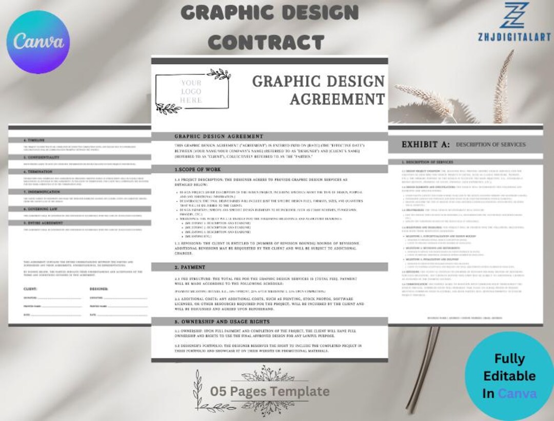 Editable Graphic Design Contract Template, Service Agreement for ...