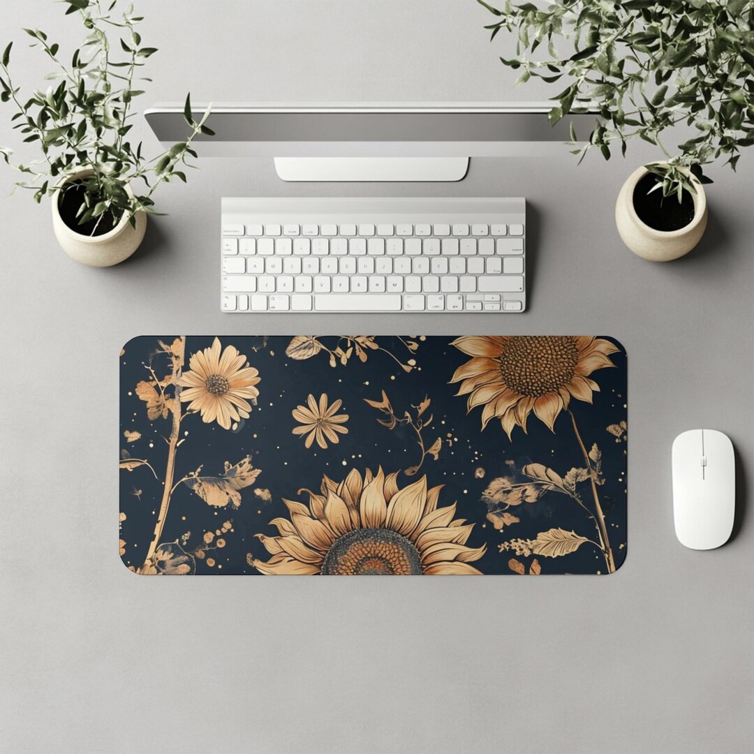 Sunflower Desk Mats, Mouse Pad, Yellow Floral Office Desk Accessories ...