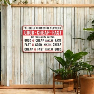 Funny "good Fast Cheap" Metal Tin Sign, Retro Wall Decor for Office ...