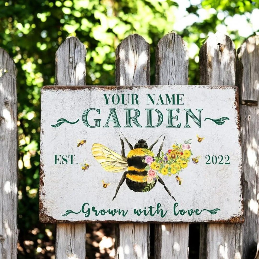 Personalized Bee Garden Sign – Custom Metal Outdoor Decor for Mom ...