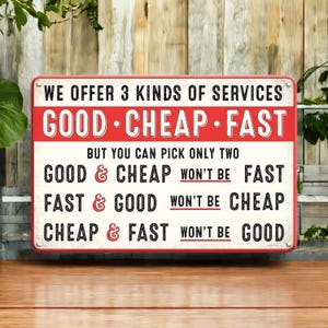 Funny "good Fast Cheap" Metal Tin Sign, Retro Wall Decor for Office ...