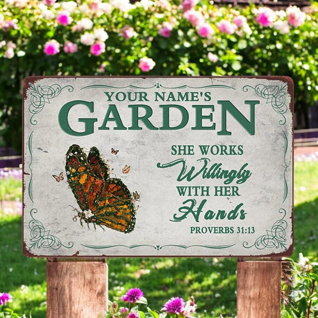 Personalized Metal Garden Sign – Custom Retro Tin Plaque With Butterfly ...
