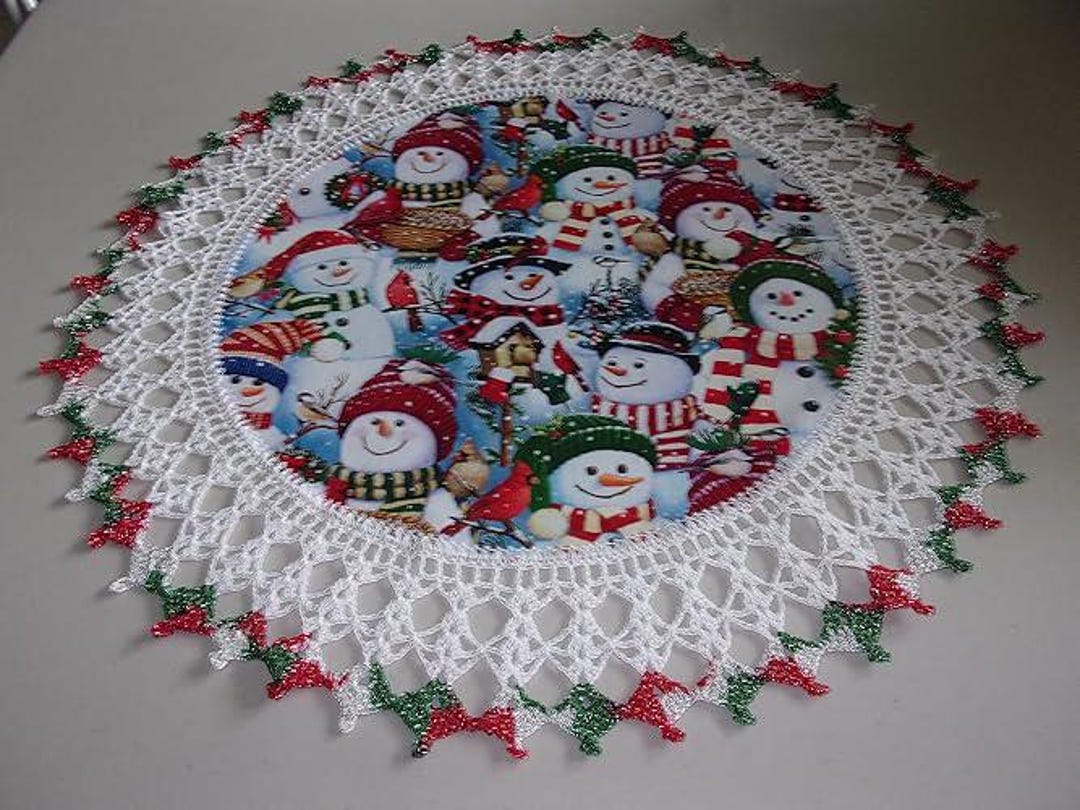 Doily Handmade Crocheted Snowman Snowmen Doilies 20 Inches - Etsy