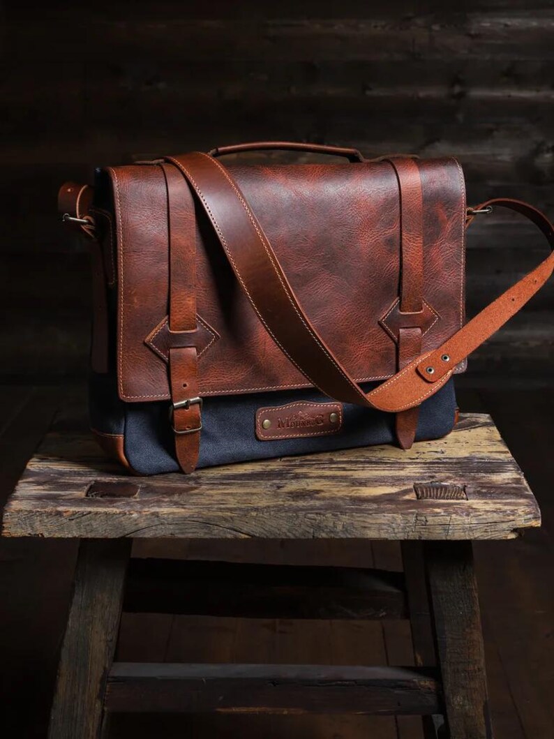 Handmade Leather Laptop Messenger Bag – Waterproof Waxed Canvas ...
