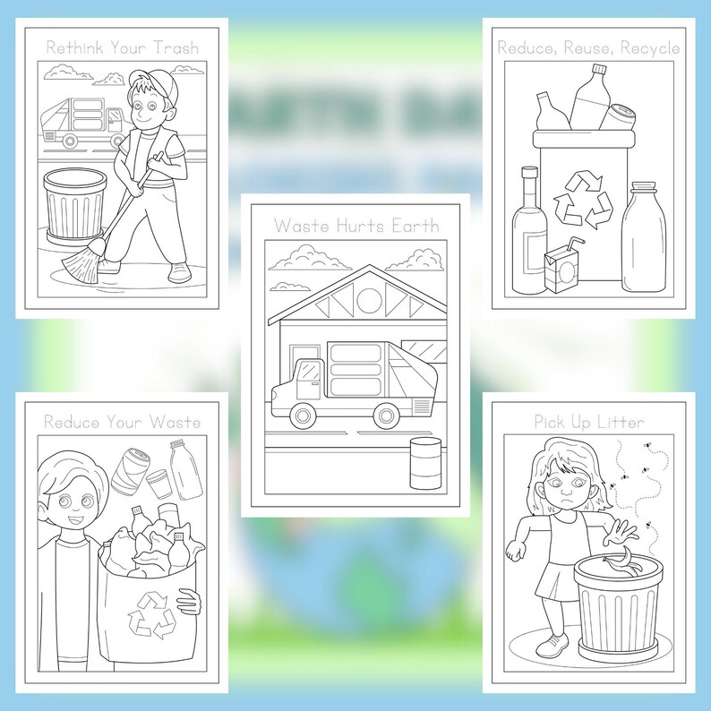Earth Day Sustainability Coloring Book for Kids Grayscale Printable ...