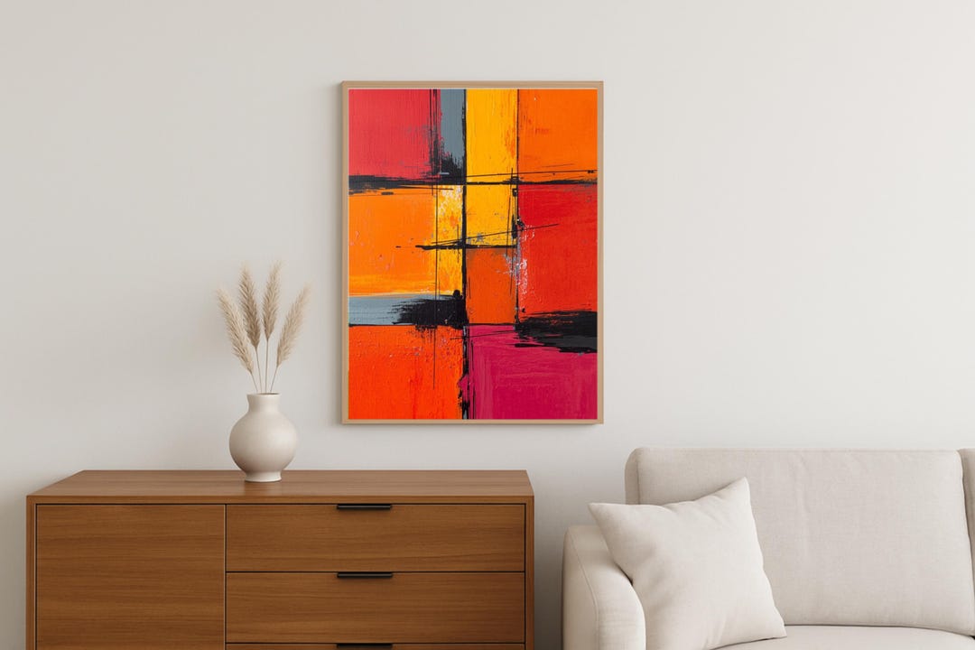 Modern Color Block Print: Orange, Magenta & Yellow Abstract (digital ...
