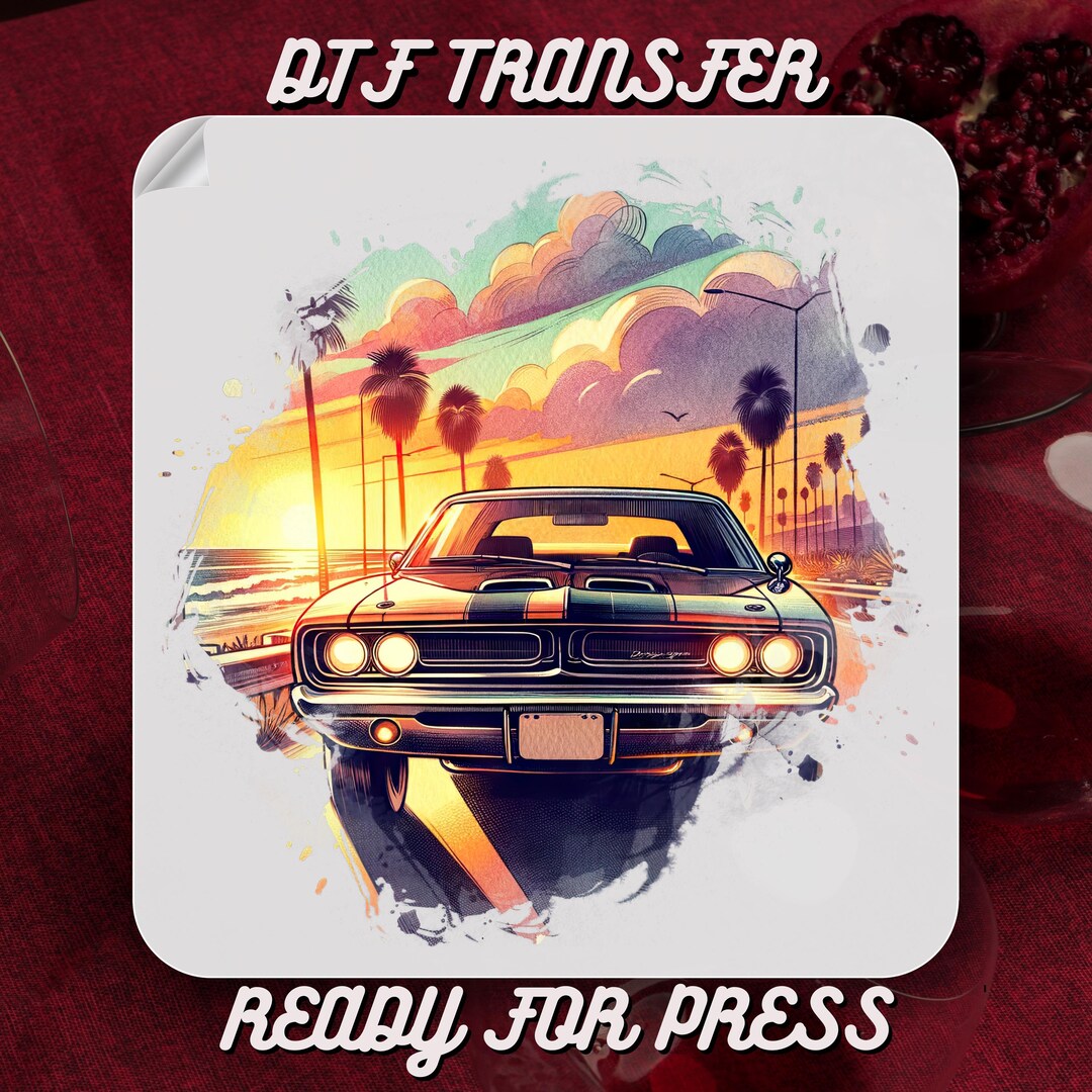 Classic 70'S Car DTF Transfer, Watercolor Car Ready to Press, Car ...