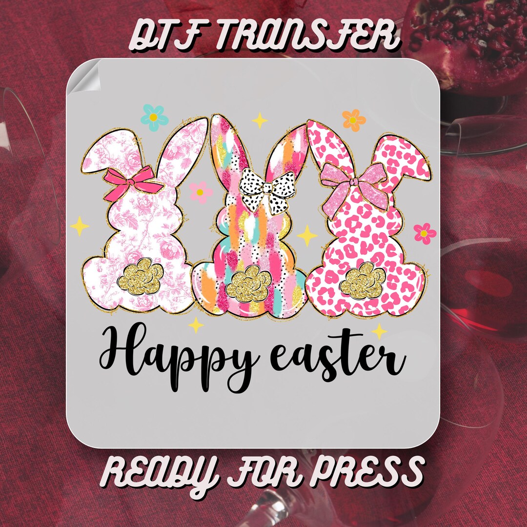 Watercolor Gold Foil Easter Bunny DTF Transfers, Custom DTF Transfer ...