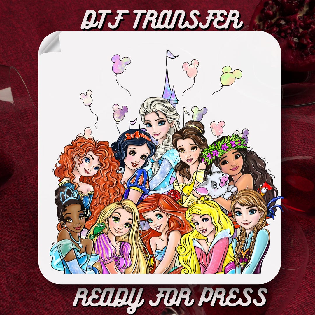 Disney Princesses DTF Transfer, Princess DTF, Disney Princess Ready to ...