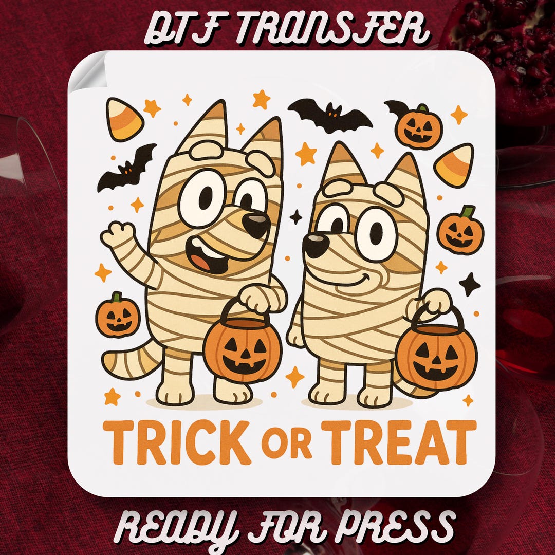 Halloween Bluey Bingo DTF Transfers, Witch Booey Bingo Family Ready to ...
