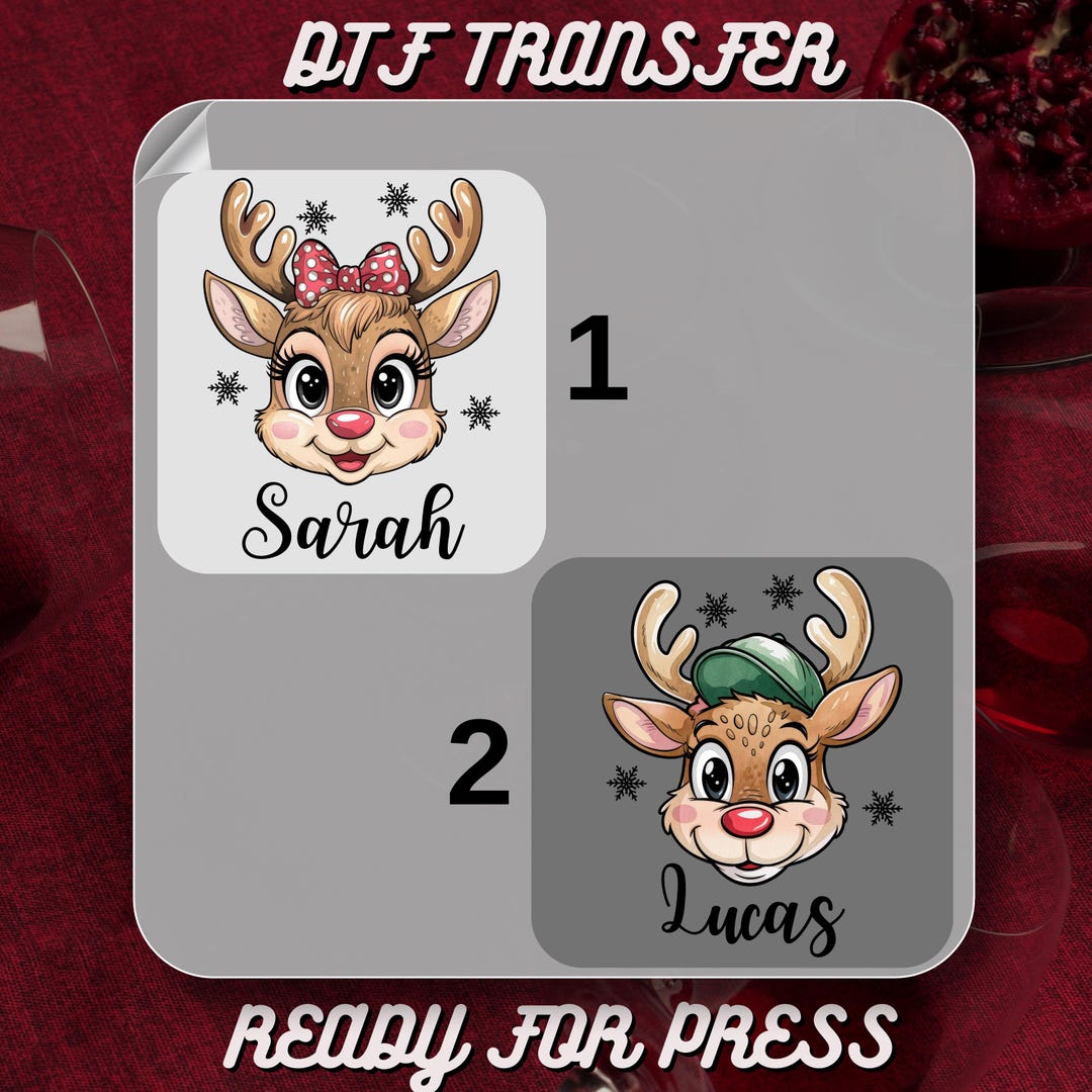 Personalized Christmas Reindeer DTF Transfers,custom Reindeer Ready to ...