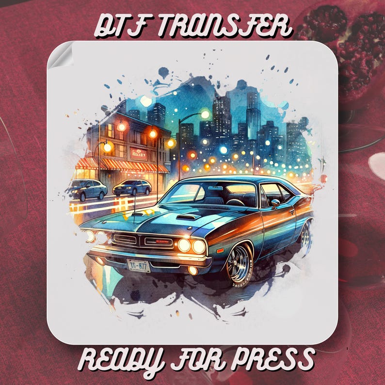 Watercolor Car Clipart DTF Transfer, Classic Car Ready to Press, 70's ...