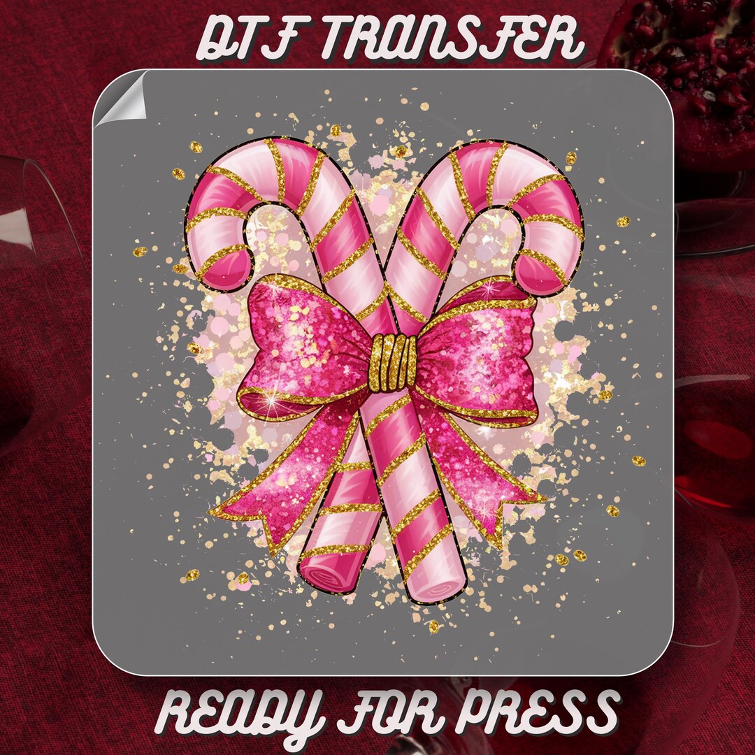 Candy Cane Christmas DTF Transfers, Pink Chrsitmas Candy Ready to Press ...
