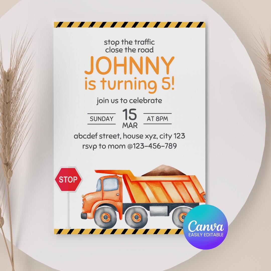 Editable Construction Birthday Invite, Construction Invitation, Dump ...