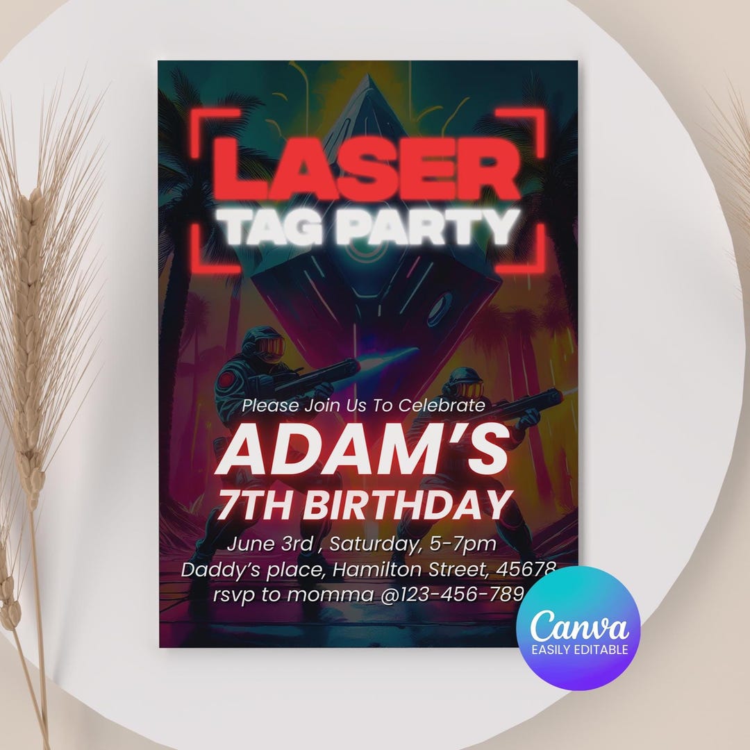 Laser Tag Party Invitation, Neon Birthday Party Invitation, Laser Tag ...