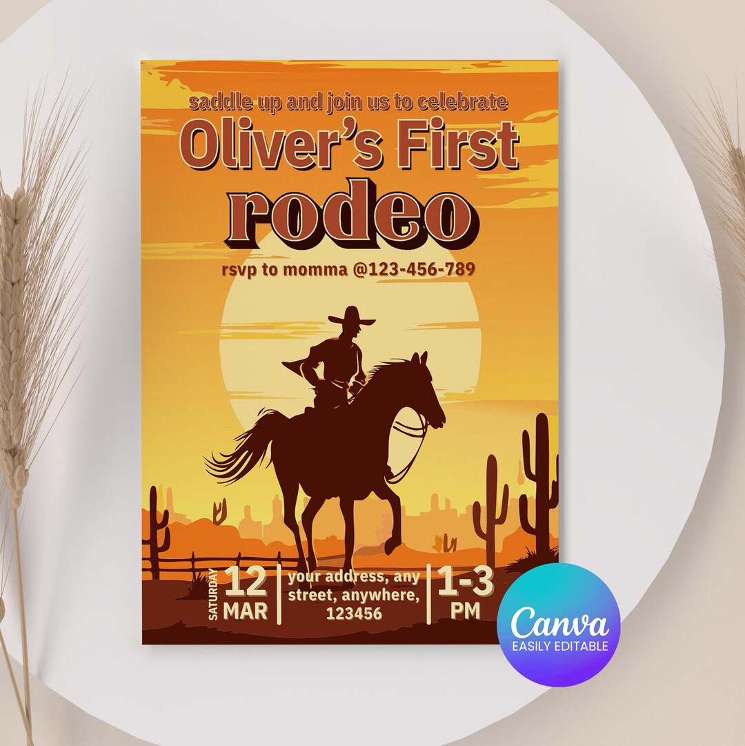 Editable First Rodeo Birthday Invitation, Wild West Birthday Invitation ...