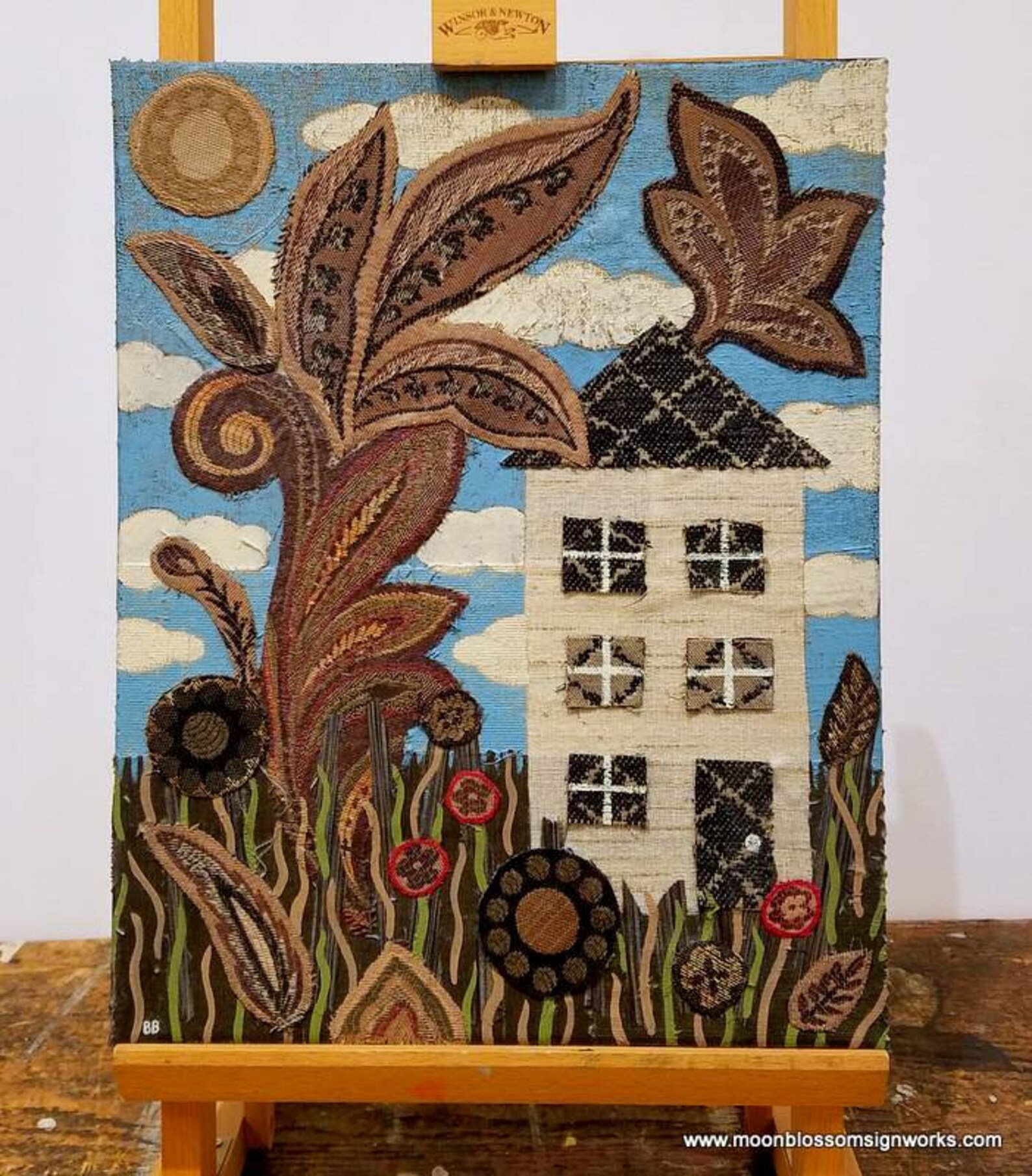 Country House Fabric Collage Painting on Canvas - Etsy