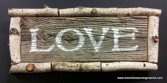 Rustic Love Sign Painted on Barn Wood Framed With Birch - Etsy