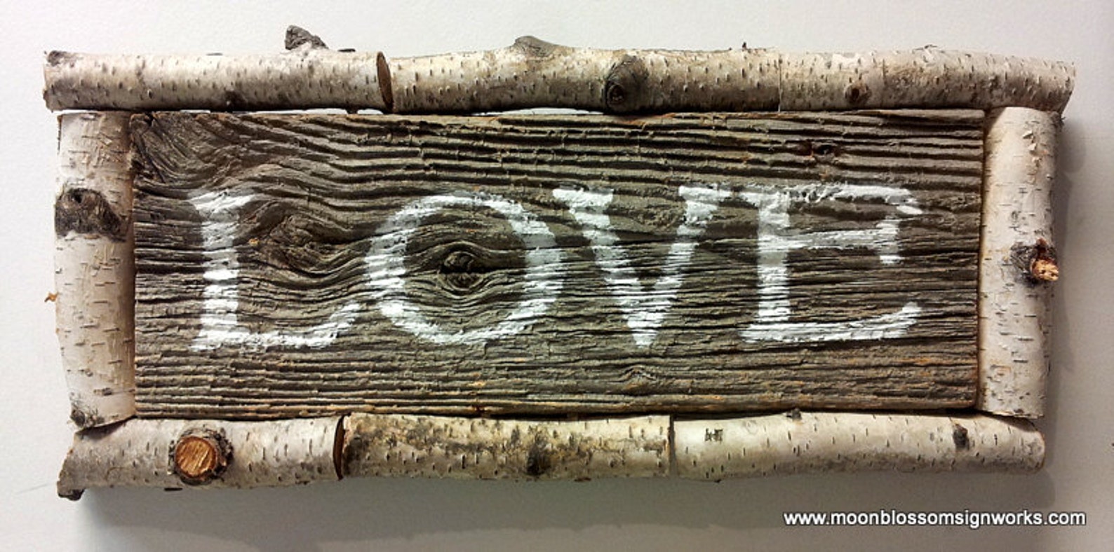 Rustic Love Sign Painted on Barn Wood Framed With Birch Branches - Etsy