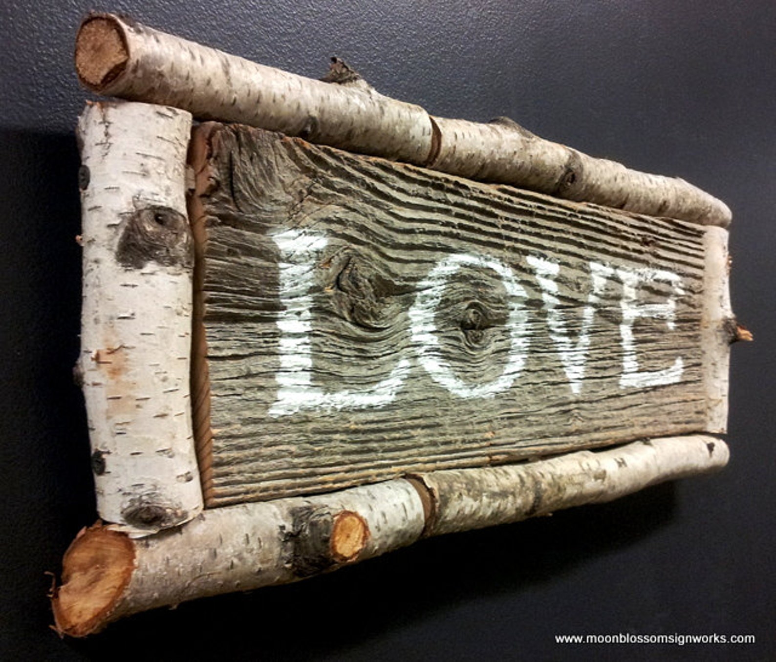 Rustic Love Sign Painted on Barn Wood Framed With Birch Branches - Etsy