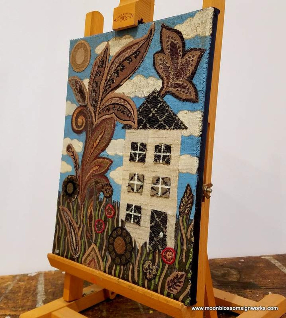 Country House Fabric Collage Painting on Canvas - Etsy