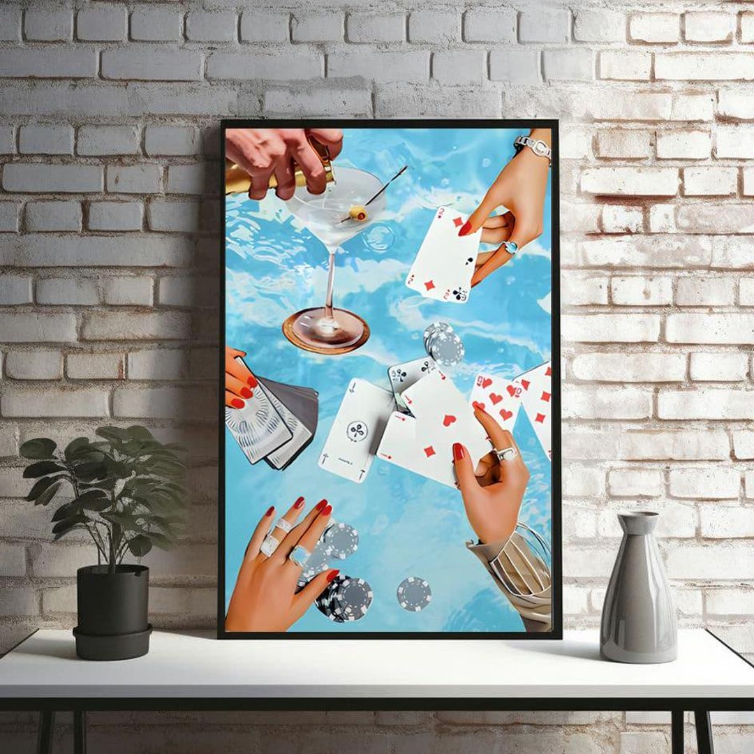 Vintage Poker Night Print: Retro Playing Cards & Cocktails (digital ...