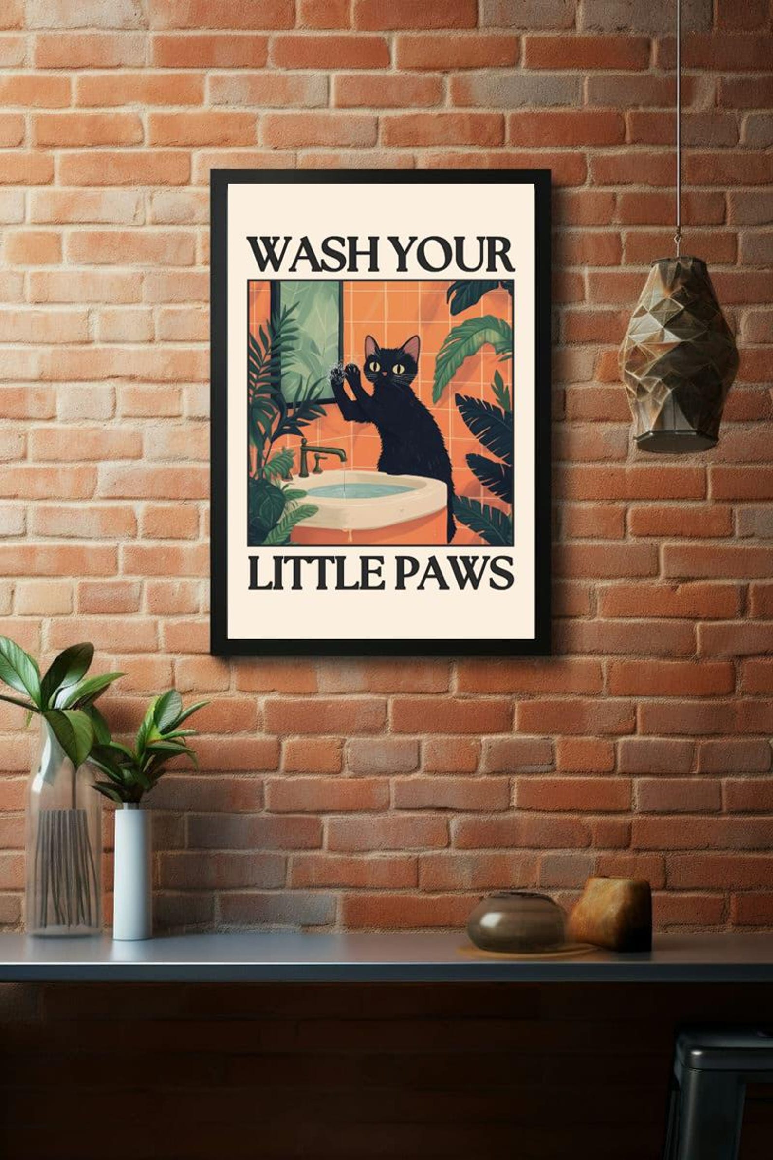 Wash Your Little Paws Print, Funny Bathroom Digital Print, Black Cat ...