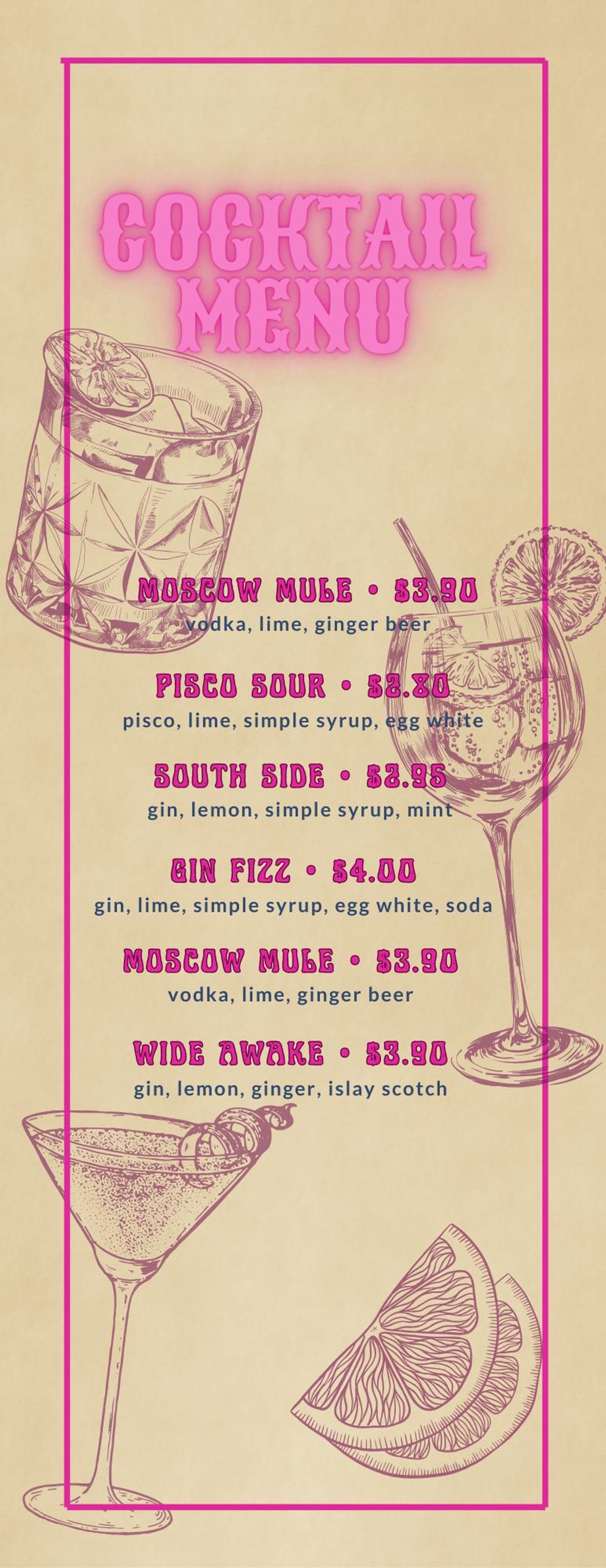 Retro Cocktail Menu | Editable Canva Template | Vintage Bar Drink List ...