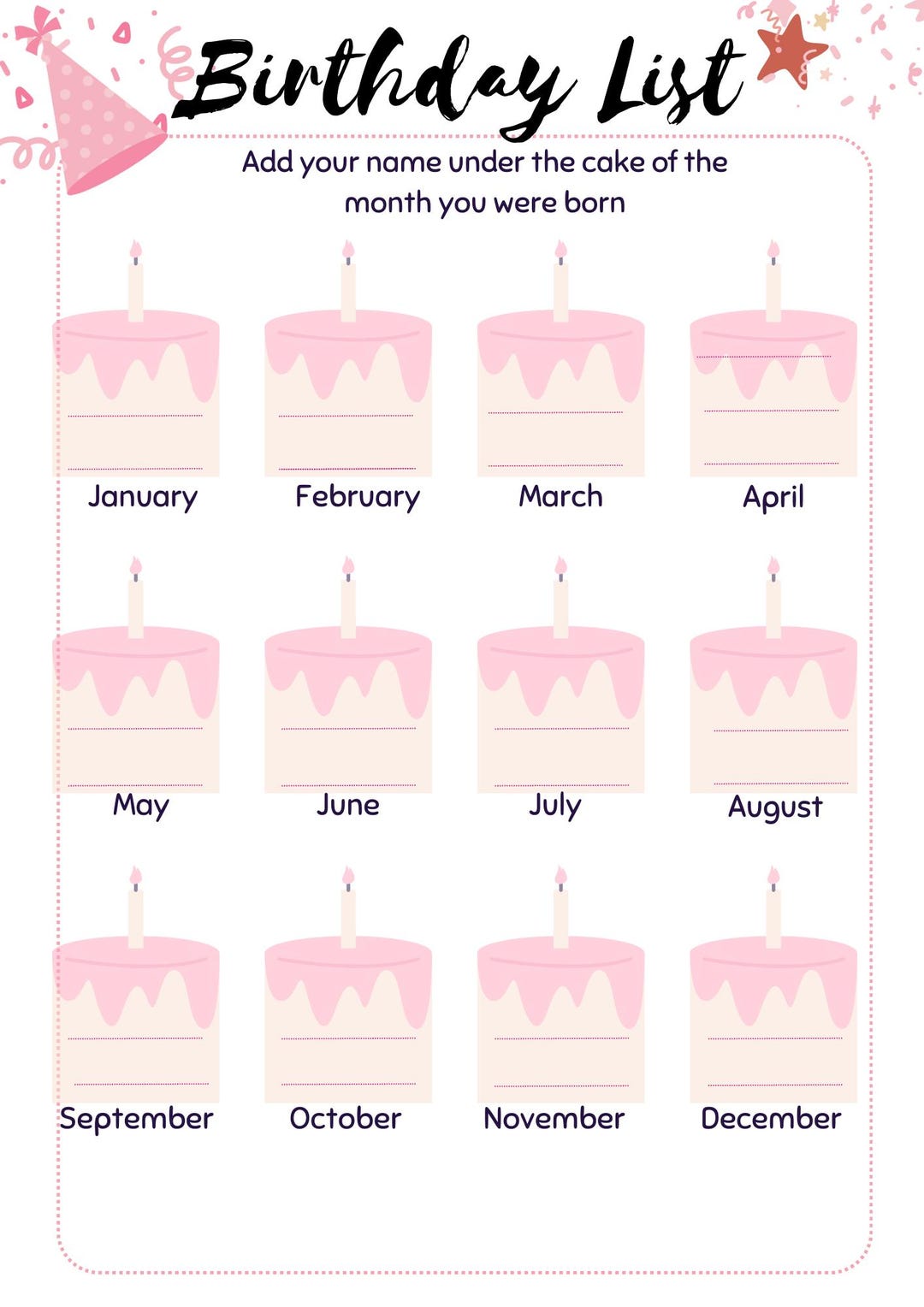 Printable Birthday List | Colorful Monthly Birthday Tracker | Digital ...