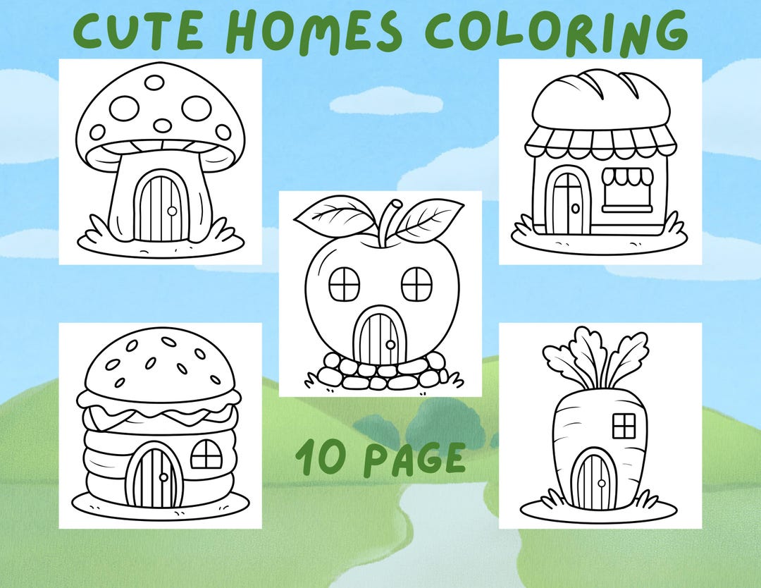 Cute Homes Coloring Pages | Printable Whimsical Home Coloring Book for ...