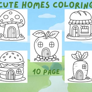 Cute Homes Coloring Pages | Printable Whimsical Home Coloring Book for ...
