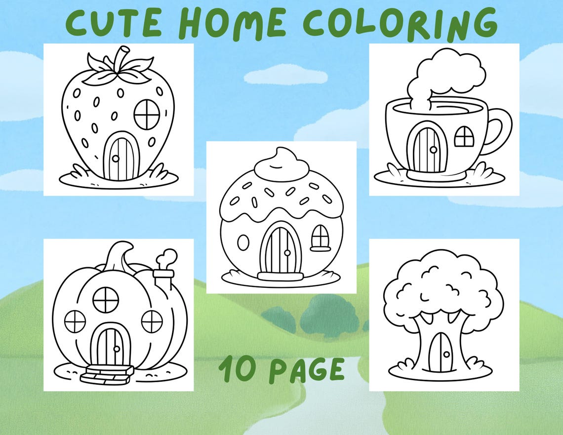Cute Homes Coloring Pages | Printable Whimsical Home Coloring Book for ...