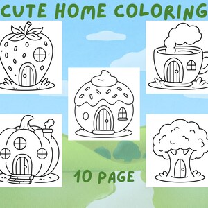 Cute Homes Coloring Pages | Printable Whimsical Home Coloring Book for ...
