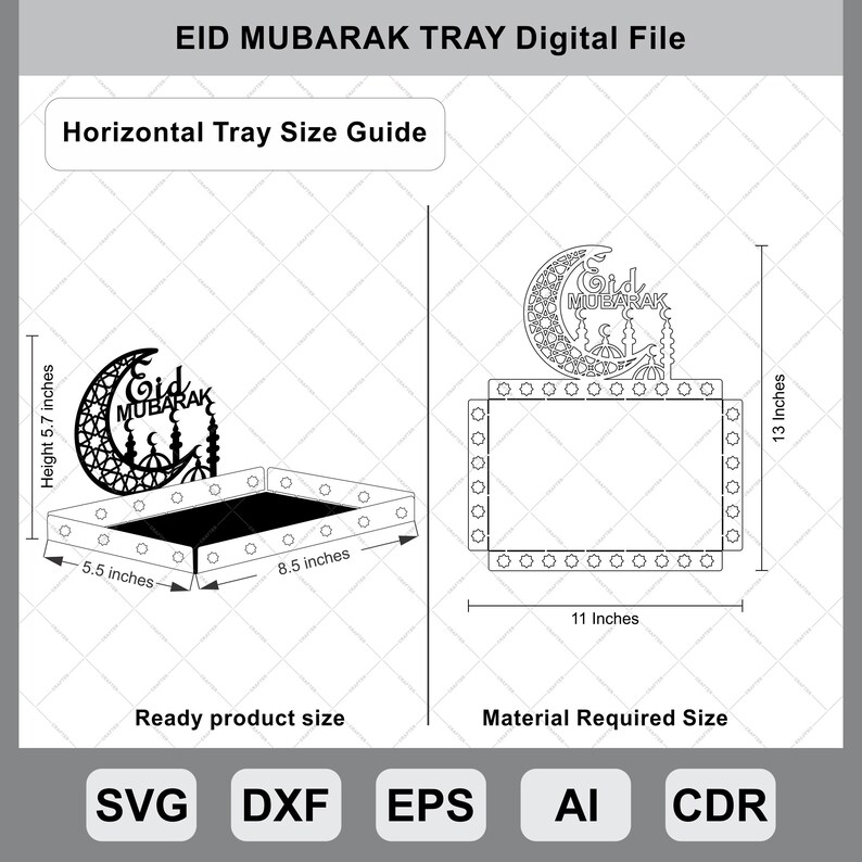 Eid Mubarak Svg, Dxf, Cdr, Gifts Tray Digital Files for Laser cutting ...