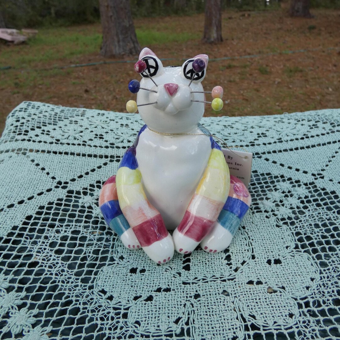 Vintage 2001 Ceramic, Amy Lacombe Whimsi Clay Hippy, Tie Dye, Peace ...