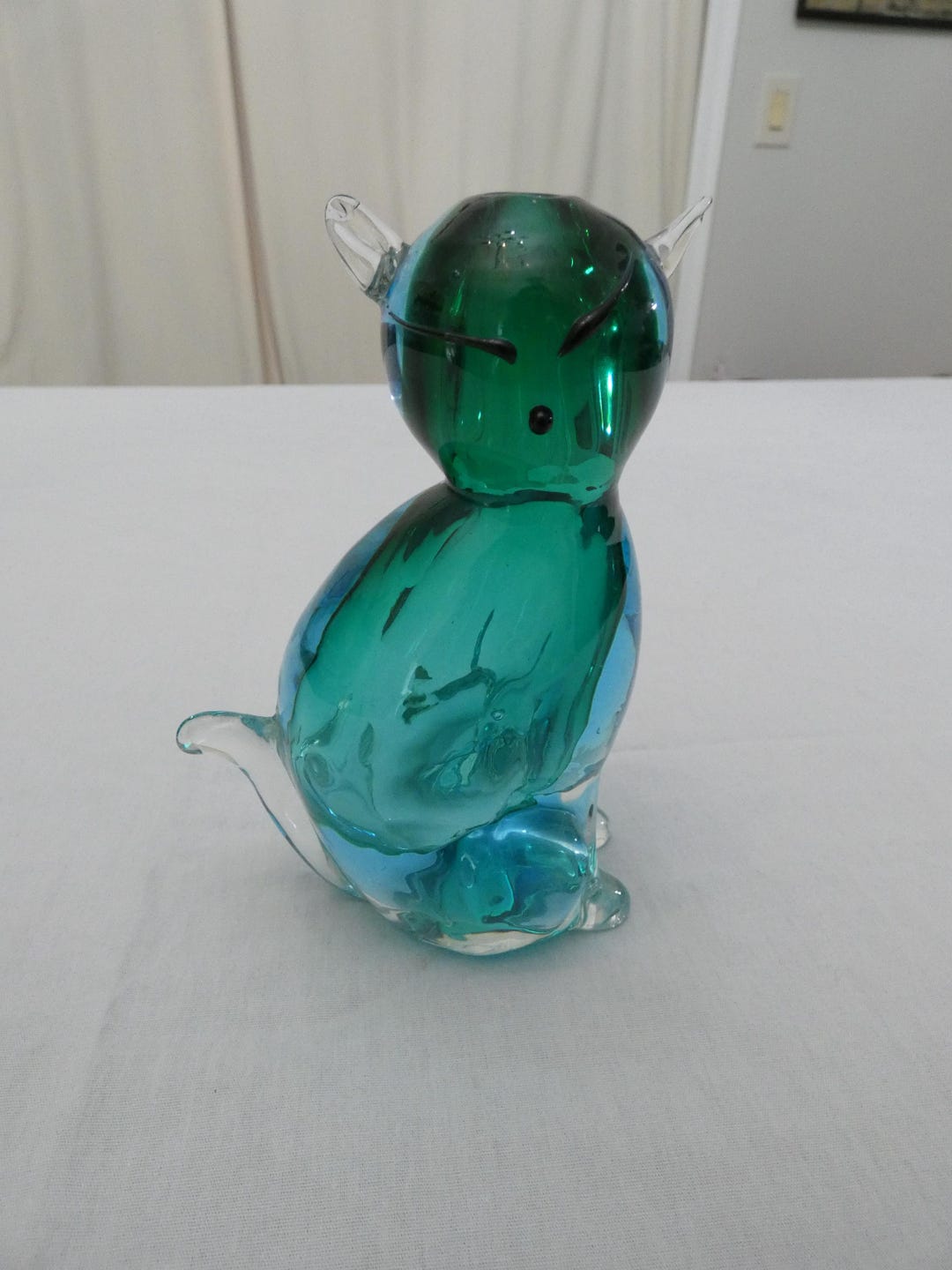 Vintage Murano Glass Stylize Cat Figurine Vase: Green Teal - Etsy