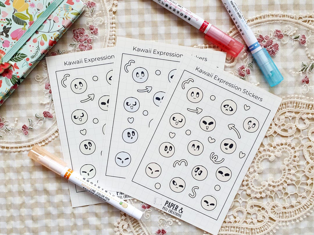 Kawaii Expressions Sticker Sheet Cute Face Stickers Glossy Paper Bullet ...