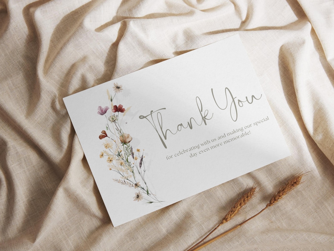 Wildflower Thank You Card Template, Editable Floral Design (digital) - Etsy