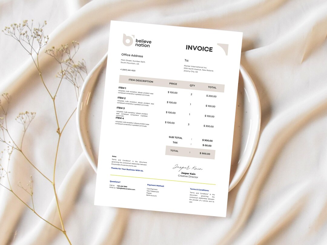 Ecommerce Business Invoice Canva Template Editable Minimalist Invoice ...
