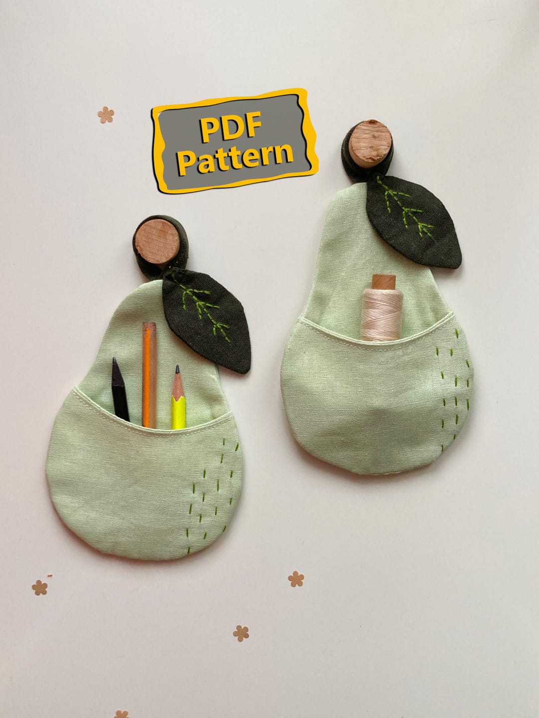 Pear Fillable Wall Pocket Sewing Pattern PDF, Fabric Fruit Organizer ...