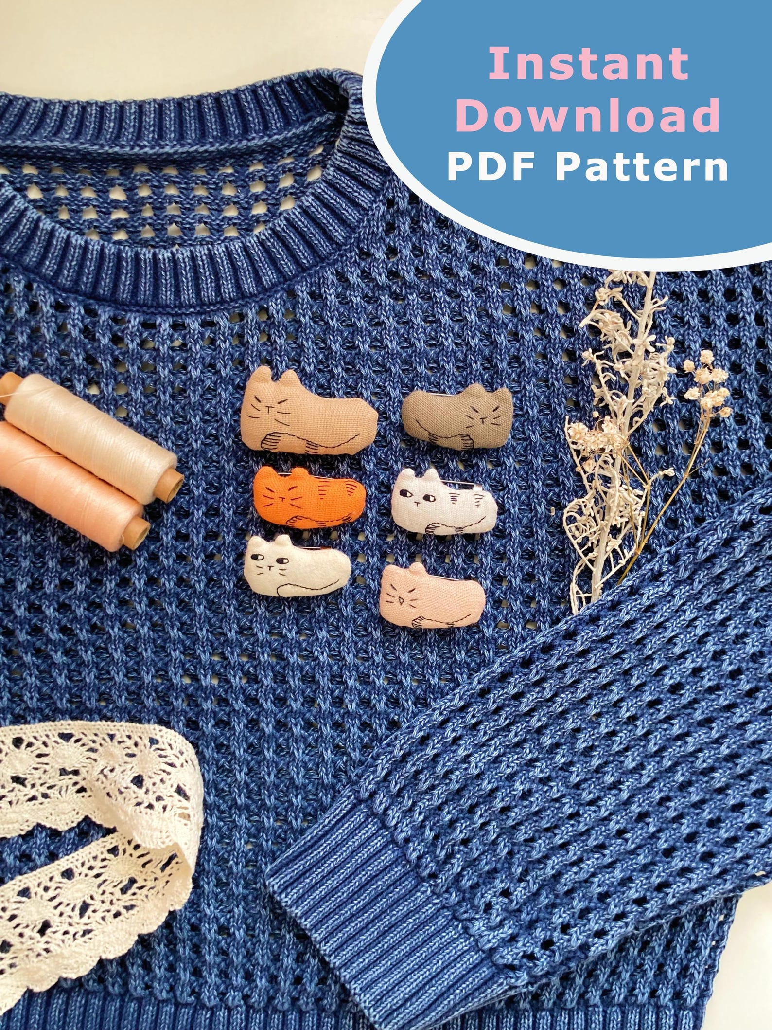 Fabric Cat Sewing Pattern PDF | Easy Hand Tutorial | Mini Plush Kitty ...